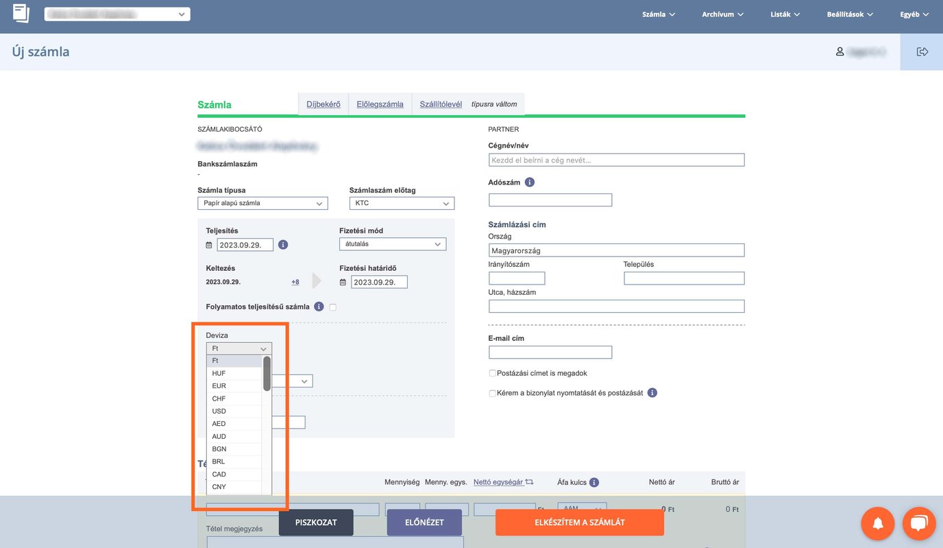 Deviza alapú számlázás