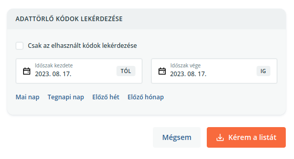 A NAV-tól igényelt adattörlő kódok feltöltése és automatikus felhasználása