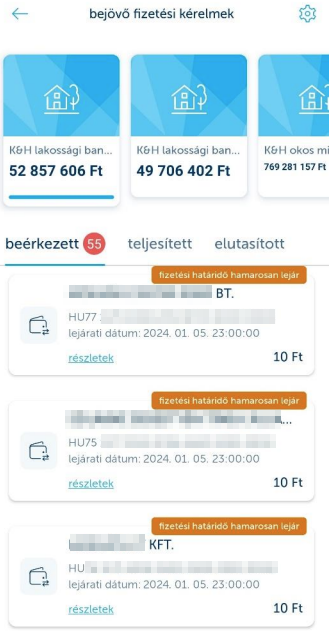 K&H Bank qvik-kérelem (fizetési kérelem) elfogadása