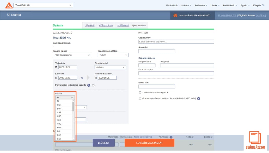 Deviza alapú számlázás